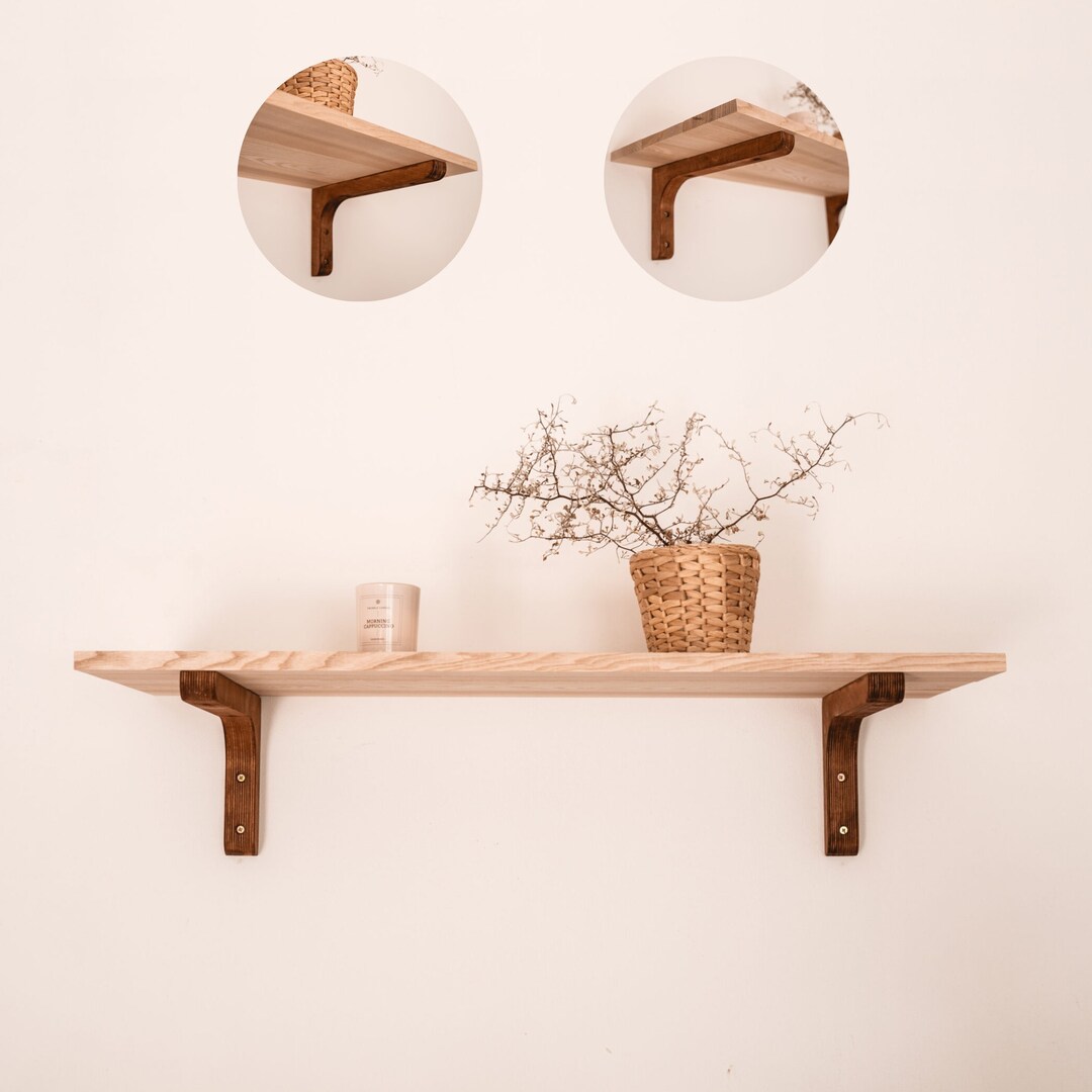 Shelf Bracket, Shelf Holder, Wooden Shelf Attachment Set 2 Pieces ...