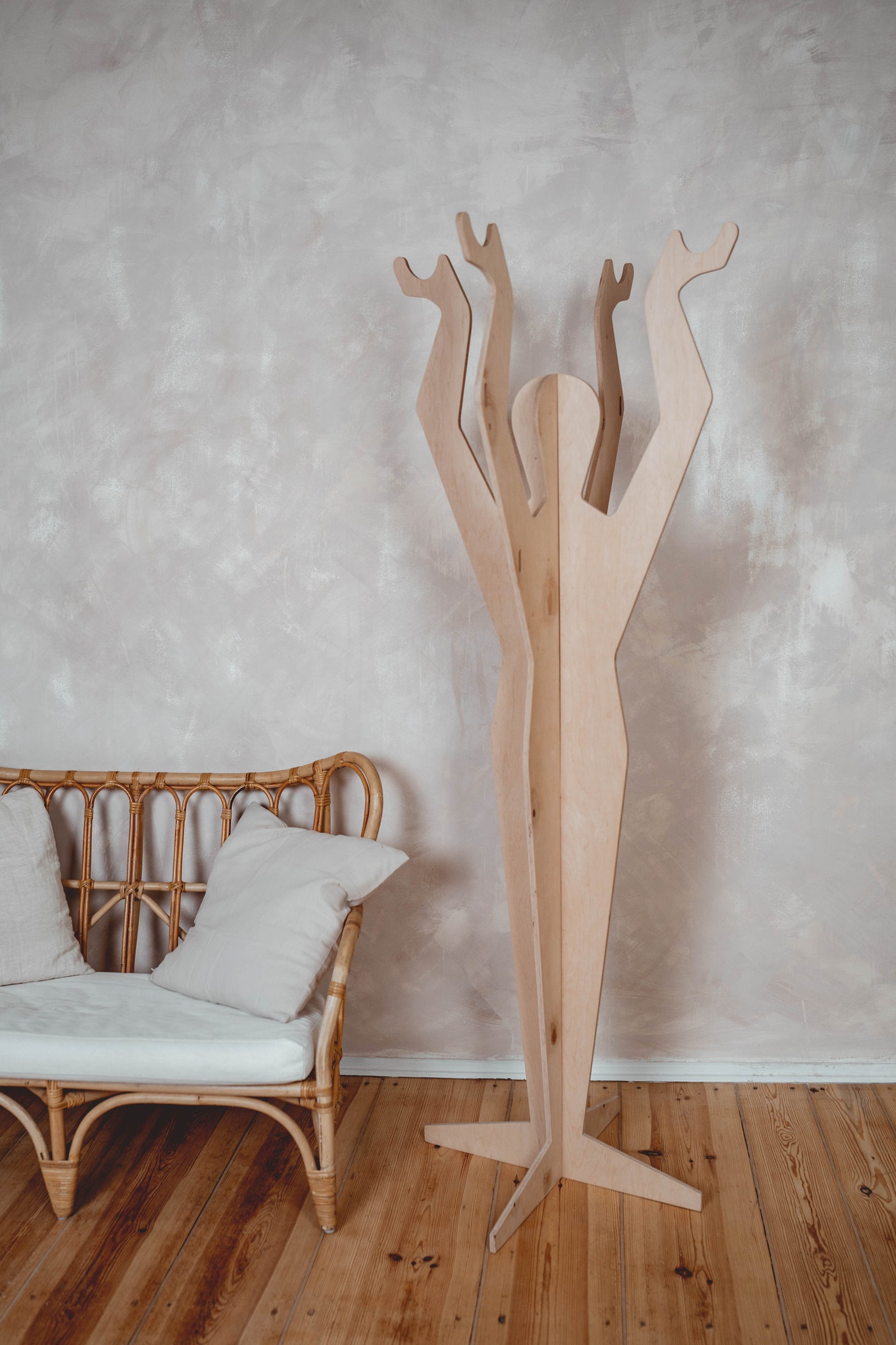 Coat Rack Freestanding, Wooden Standing Hanger, Man of Wood, Standing ...