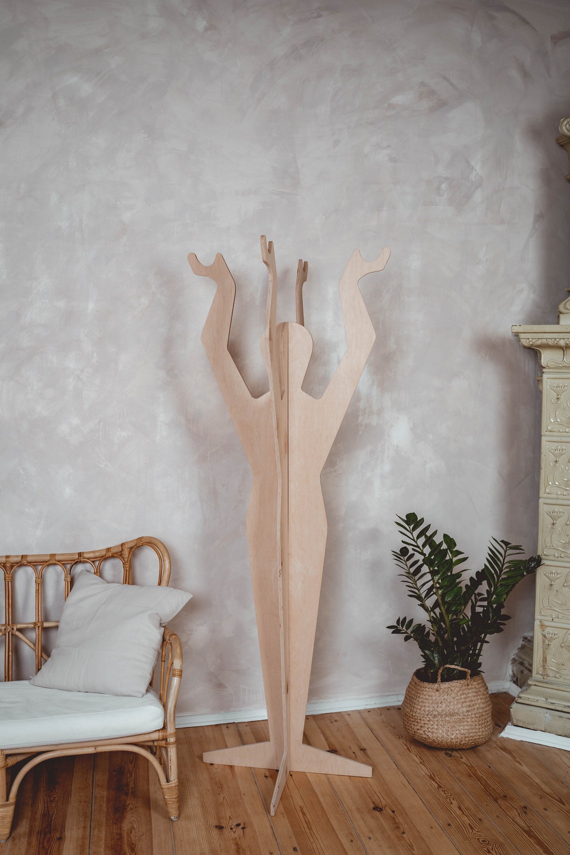 Coat Rack Freestanding, Wooden Standing Hanger, Man of Wood, Standing ...