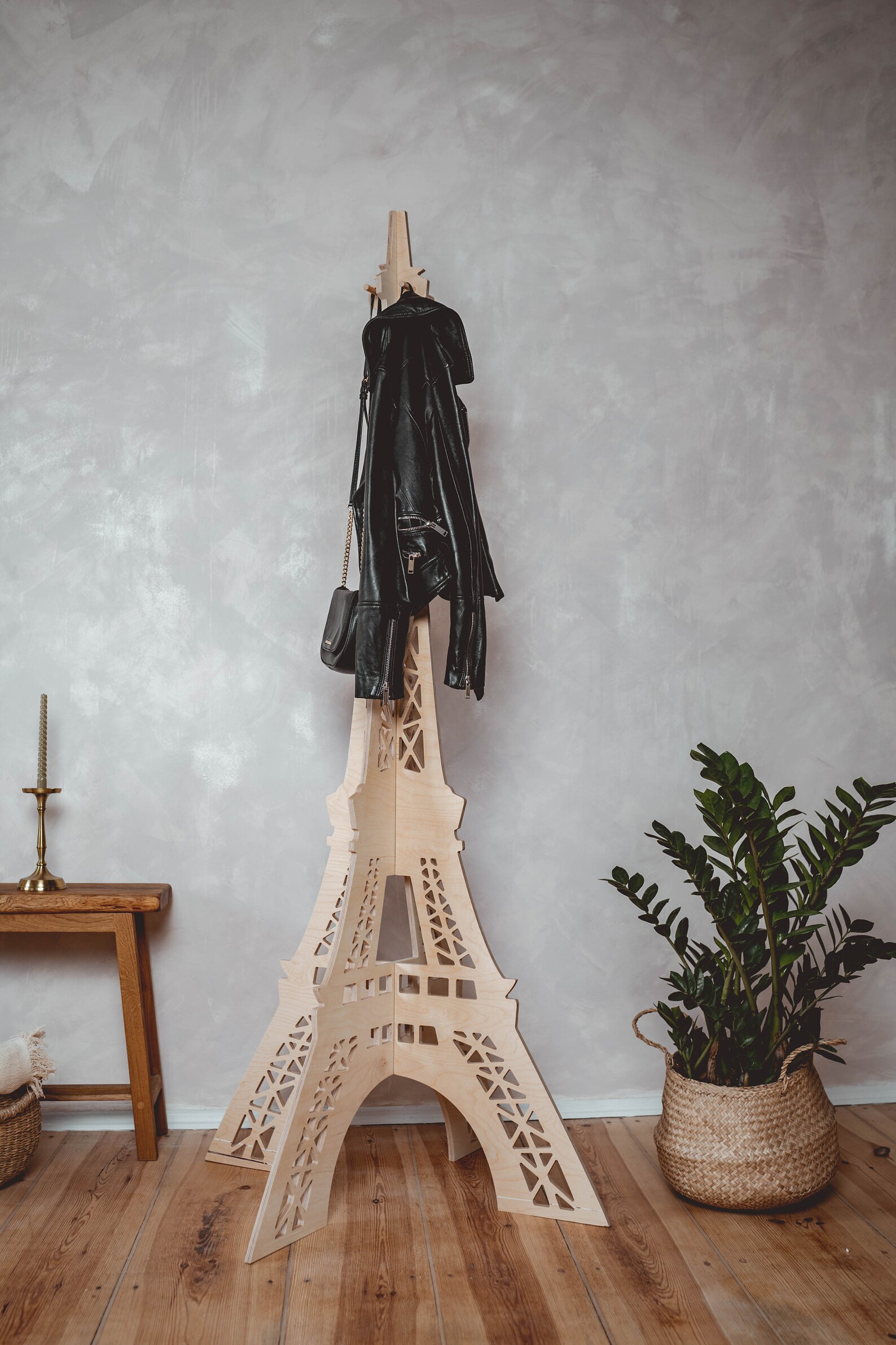 Original Wooden Coat Hanger, Standing Eiffel Tower, Hanger Standing for ...