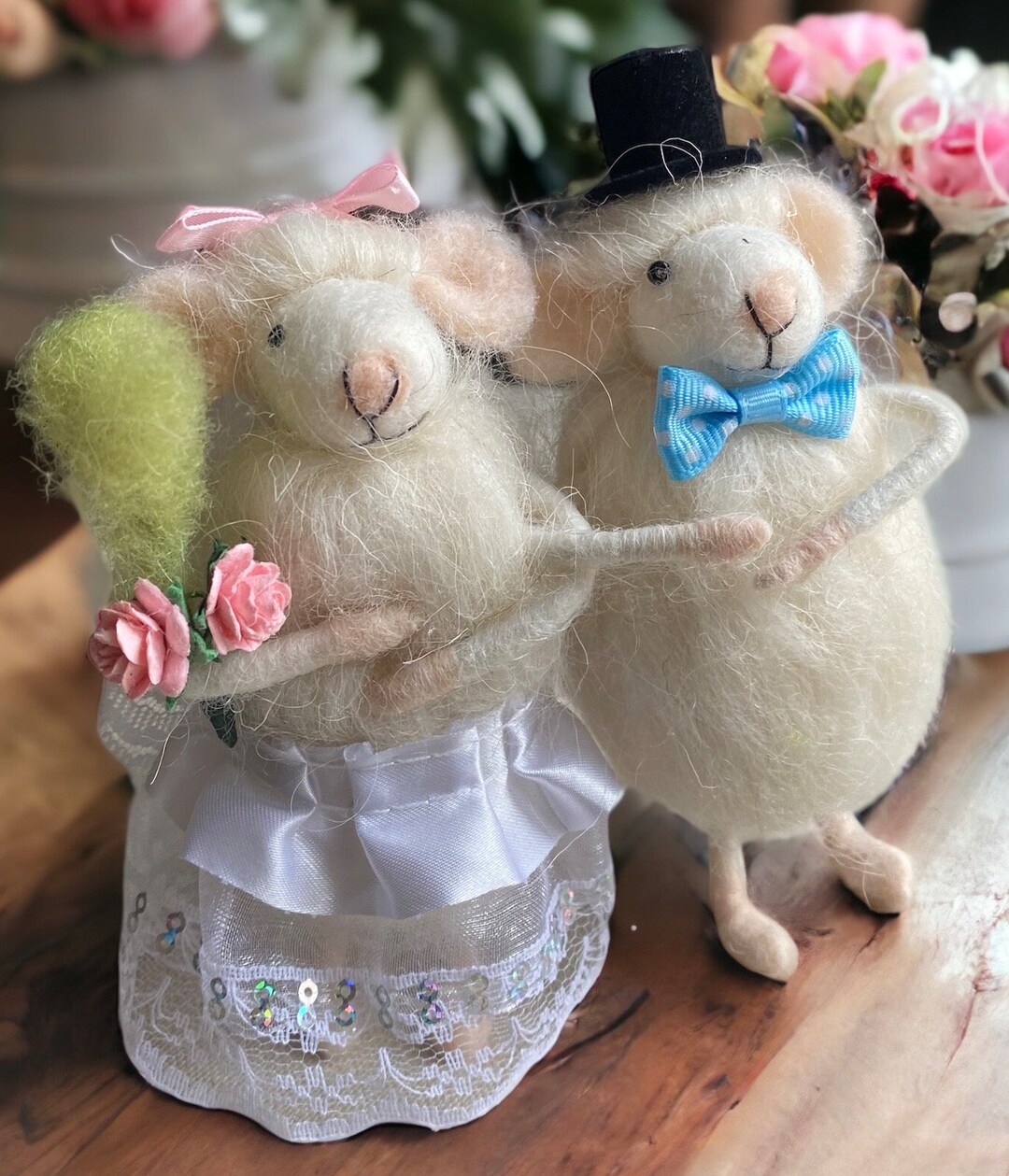 Wool Felt Bride and Groom Wedding Mice Couple, Hand Crafted Wool ...