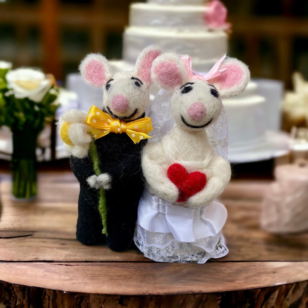 Wool Felted Cute Bride & Groom Mice Couple, Wedding Couple Mice Gift ...