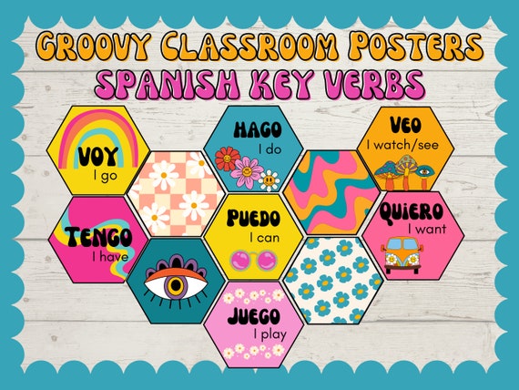 Spanish Classroom Posters Spanish Verbs Groovy Classroom - Etsy