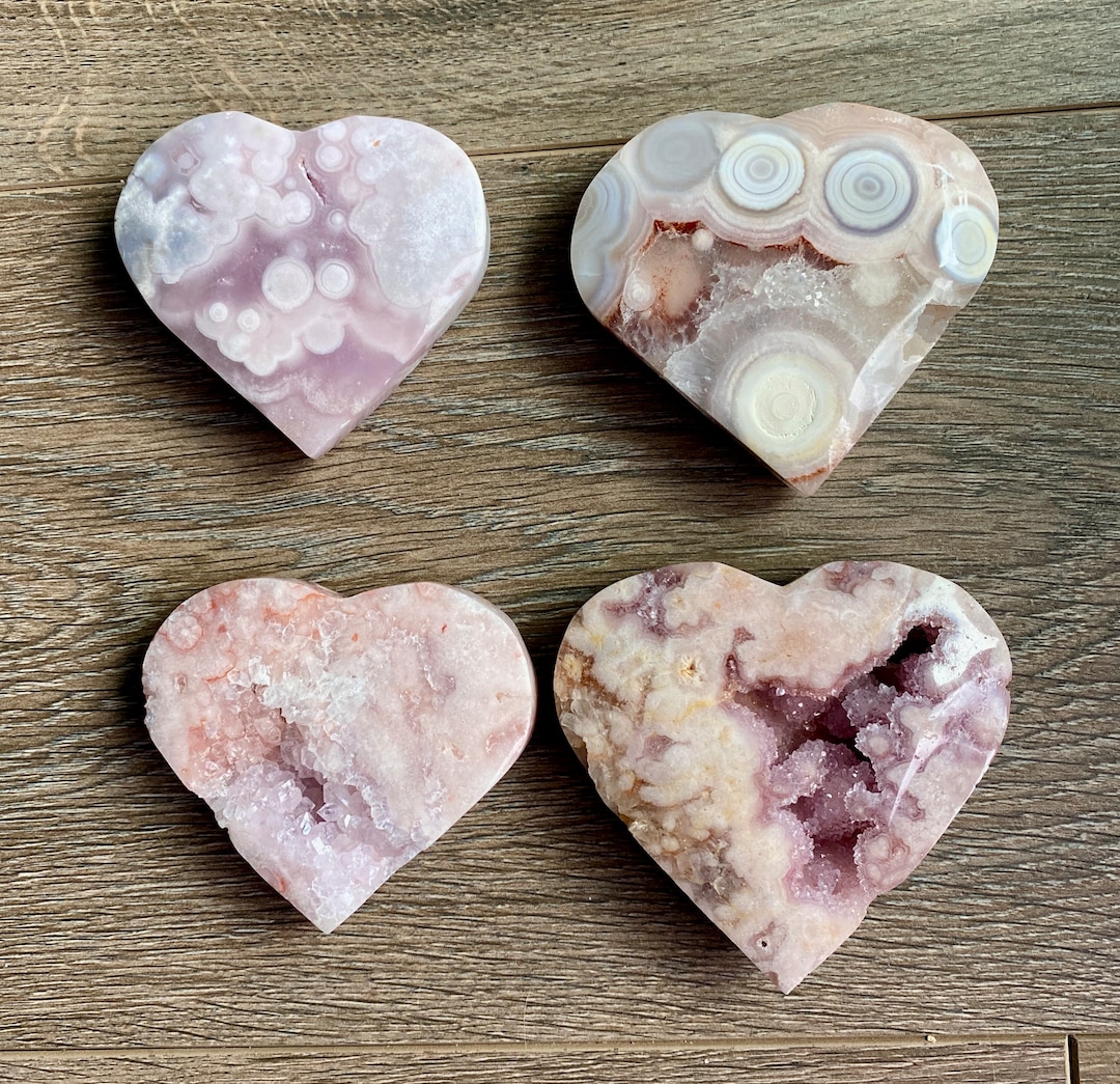 Pink Amethyst Flower Agate Hearts - Etsy