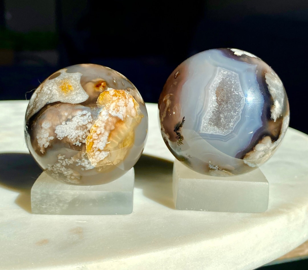 Natural Black Flower Agate Mini Spheres W/ Dendritic - Etsy