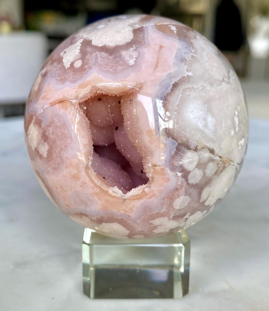 Pink Flower Agate Sphere - Etsy