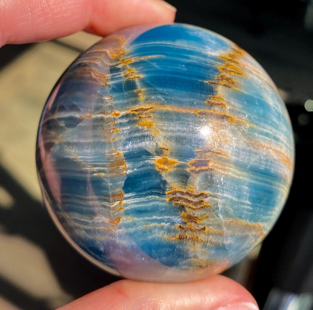 Bright Aquatine Lemurian Banded Blue Onyx Sphere - Etsy