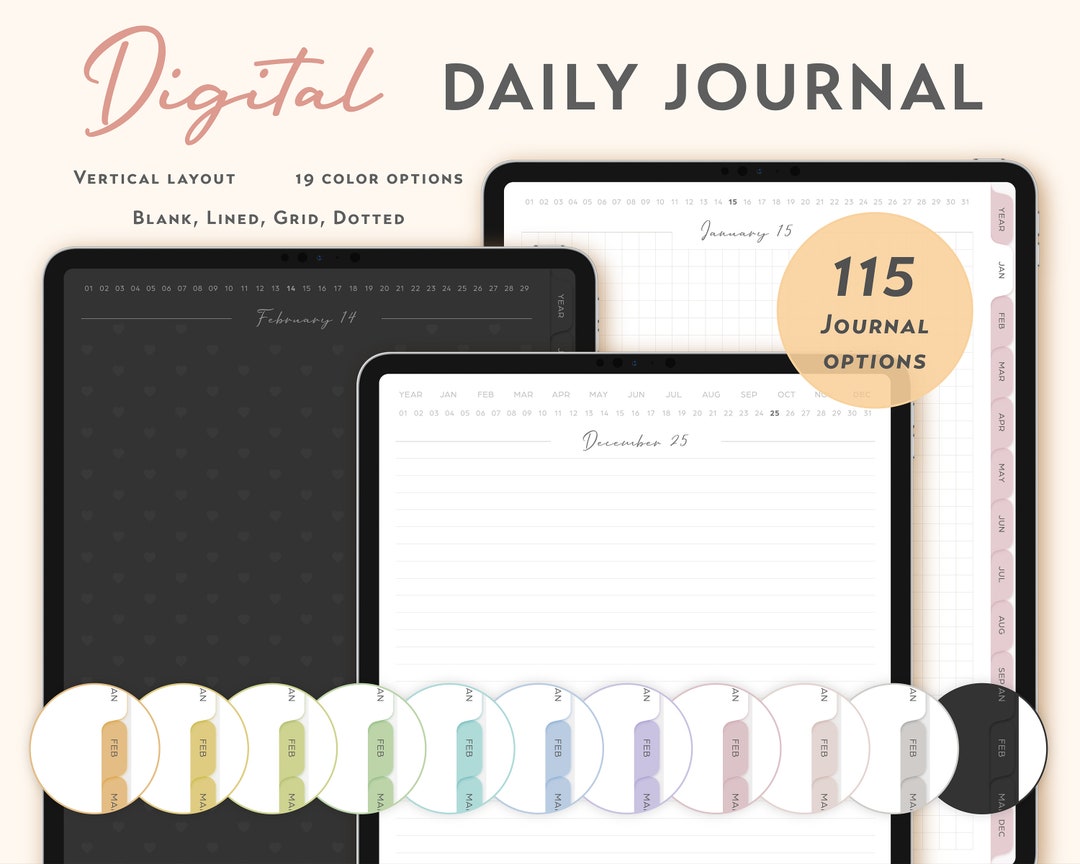 Daily Digital Journal iPad Planner Goodnotes Diary 365 Pages Dark Mode ...
