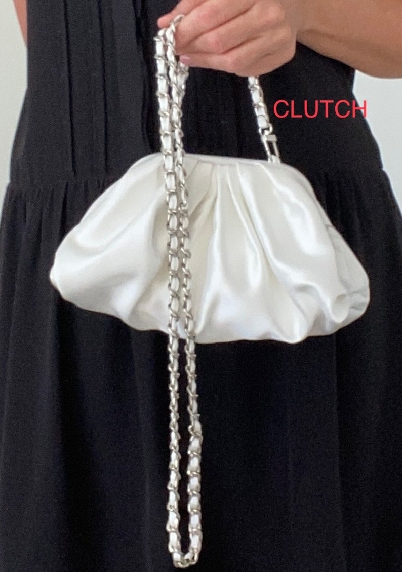 White Clutch Bag Tote Purse Mini Size Luxury Satin Twill Gift for Her ...