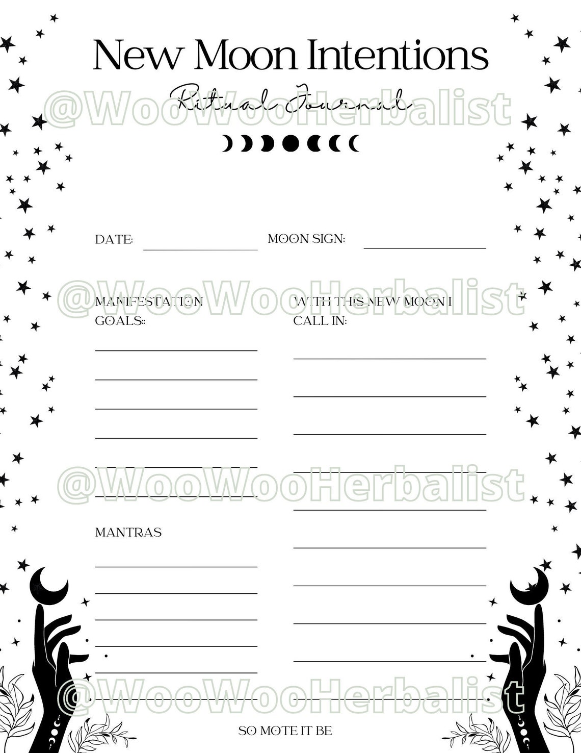 New Moon Intentions Ritual Journal, New Moon Writing, New Moon Healing ...