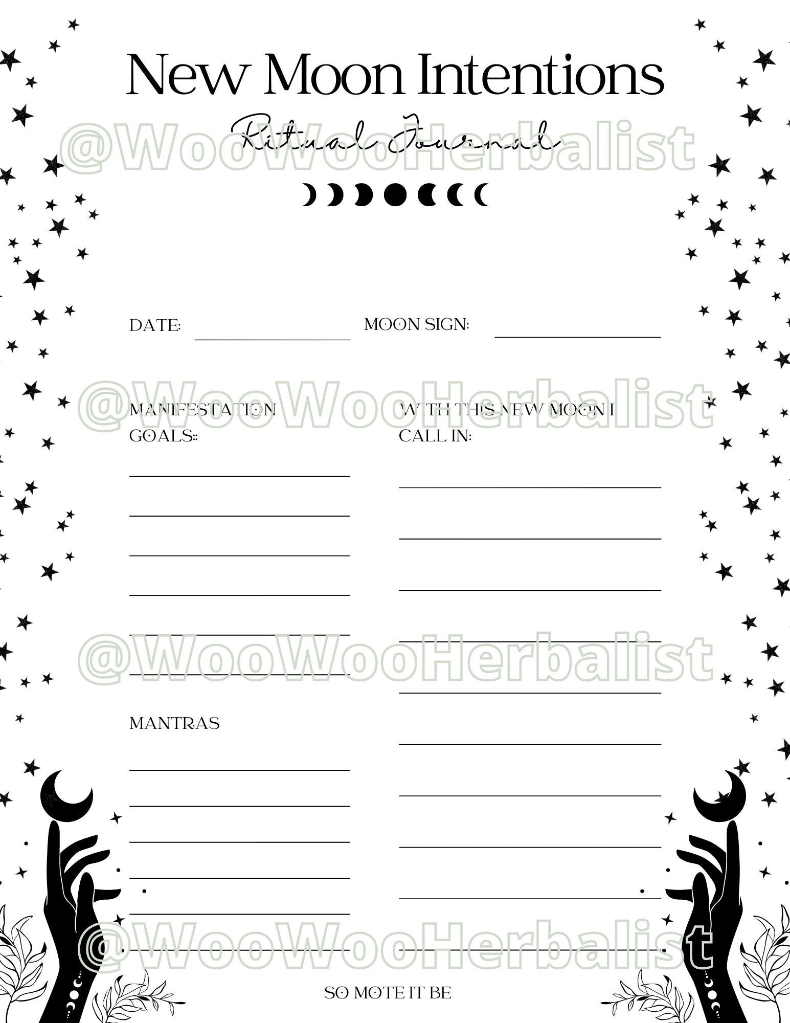 New Moon Intentions Ritual Journal, New Moon Writing, New Moon Healing ...