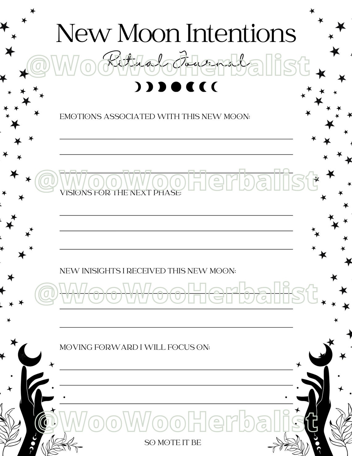 New Moon Intentions Ritual Journal, New Moon Writing, New Moon Healing ...