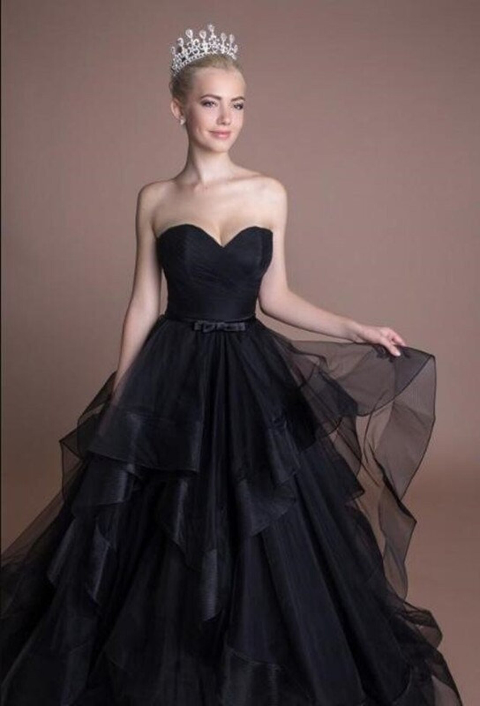 Black Layered Tulle Prom Dress Tiered Tulle Long Party Dress Etsy Uk