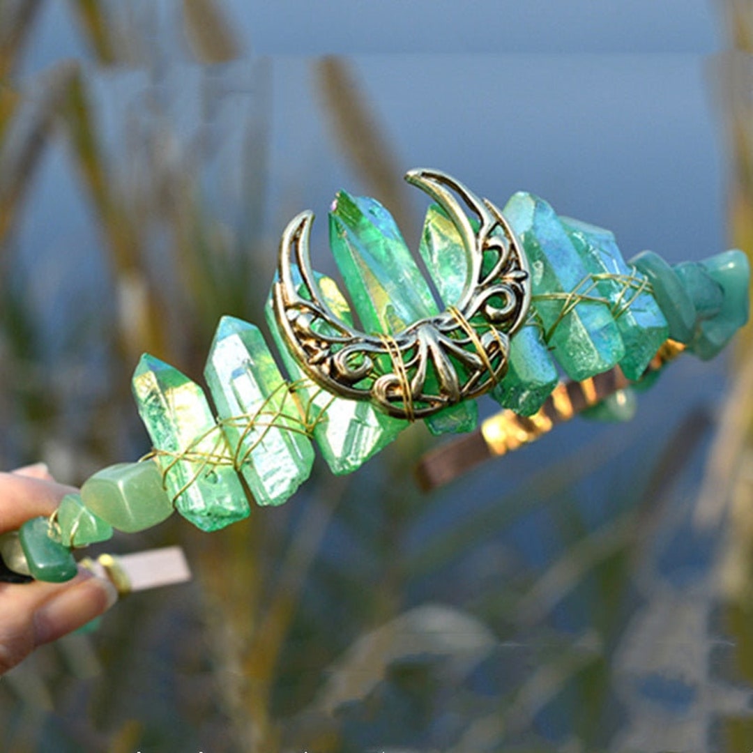 Handmade Raw Crystal Tiara, Moon Crystal Crown for Bride, Bridal Hair ...