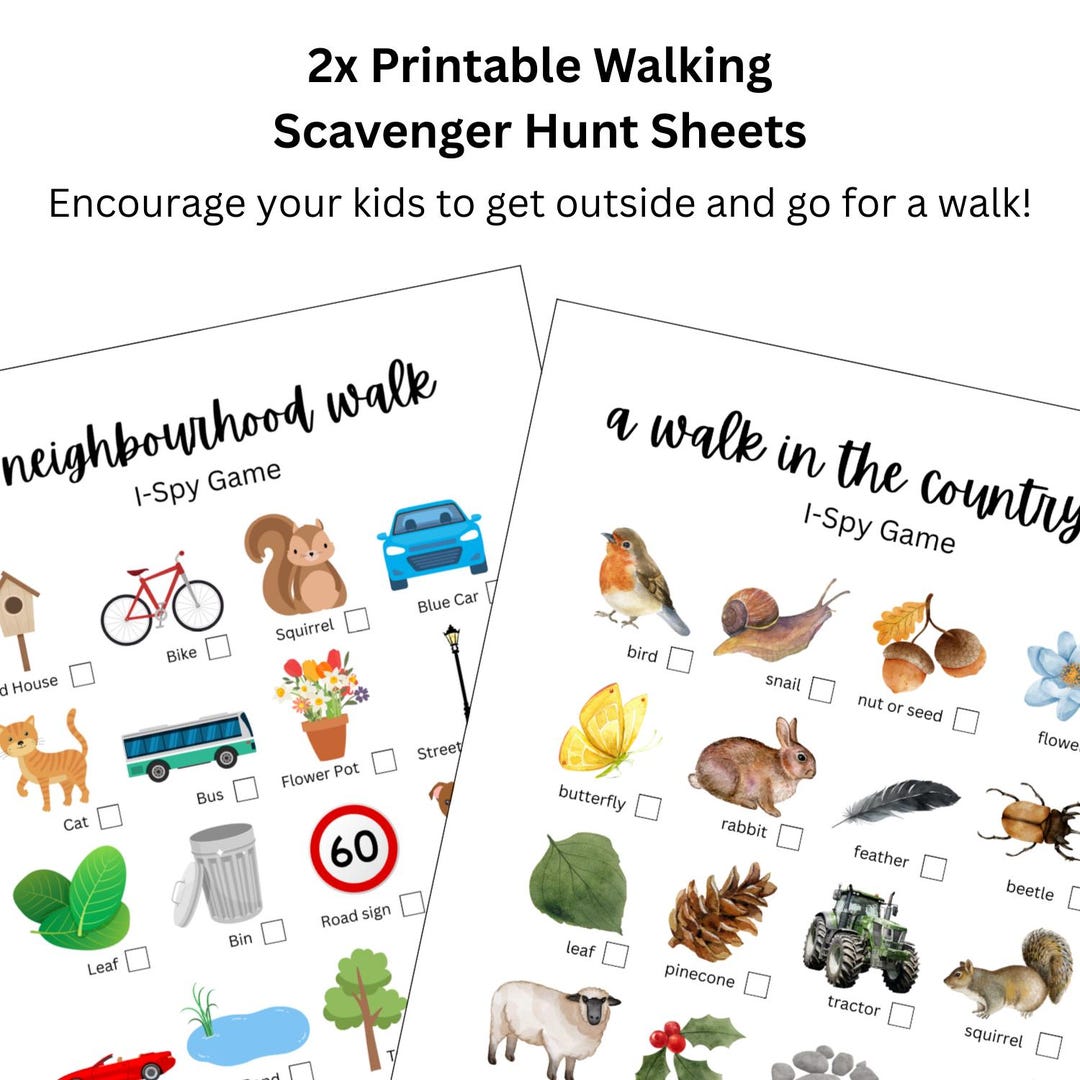 2x Family Walk Scavenger Hunts, Printable Kids I-spy Worksheet (PDF ...