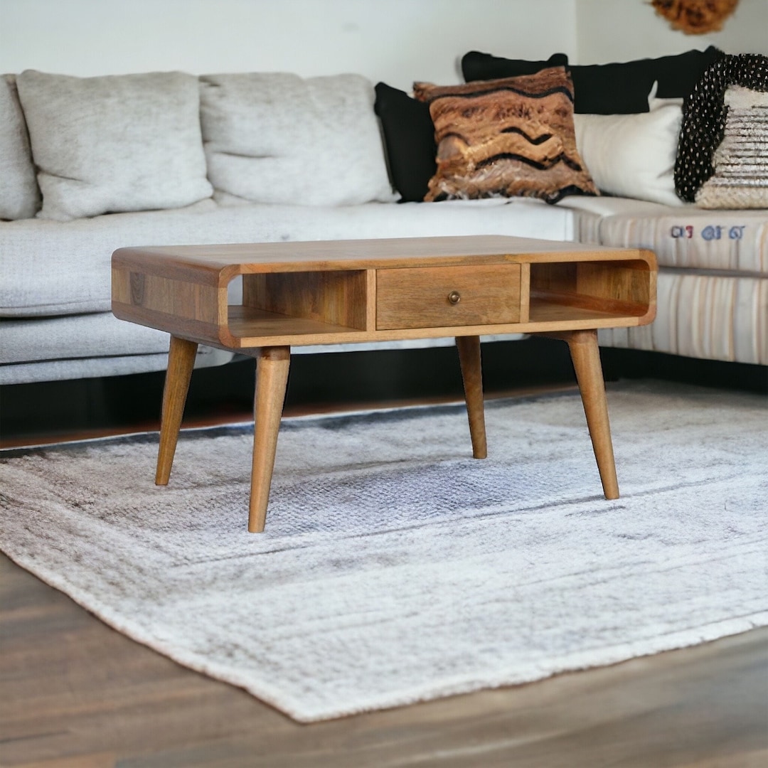 Coffee Table With Drawer, Mid Century Coffee Table, Retro Coffee Table With Shelves, Coffee ...