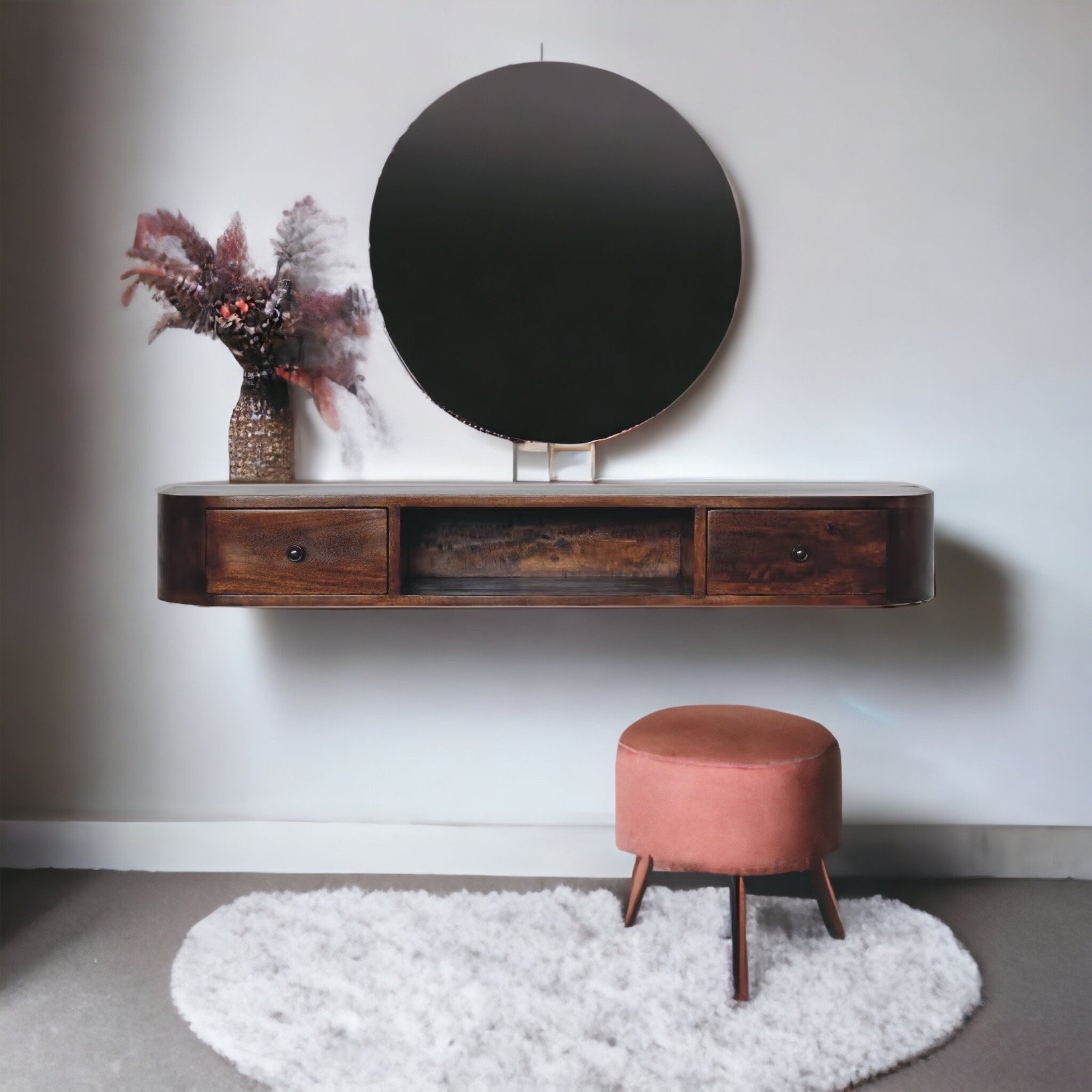 Floating Dressing Table With Drawers Make up Table Mounted Wood Console ...