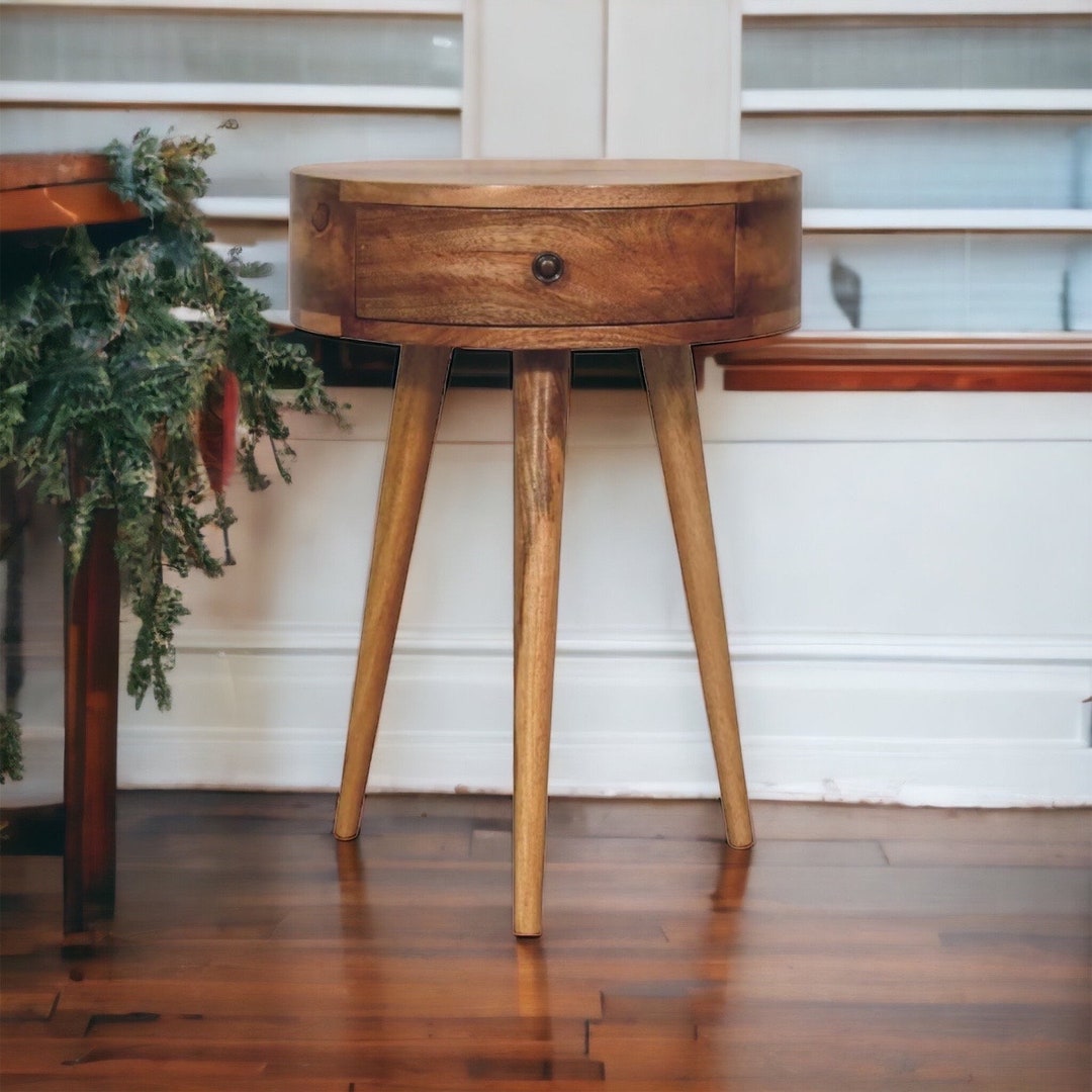 Tall Bedside Table, Rounded Night Stand, Retro Bedside Table, Solid ...