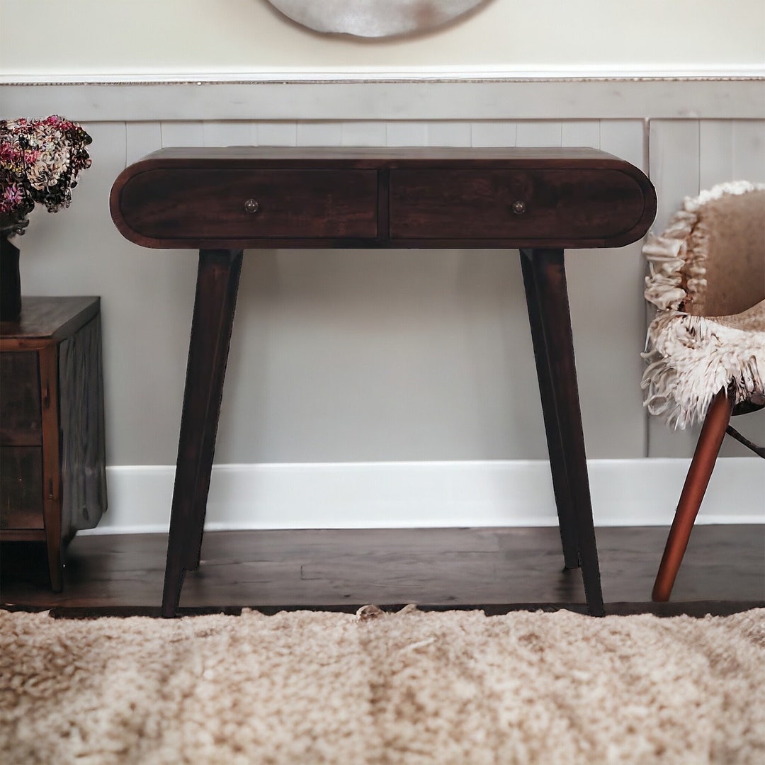 Vanity Table Light Walnut Mid Century Modern Console Dressing Table ...