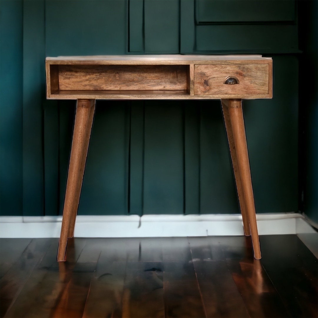 Slim Desk With Drawer, Solid Wood Writing Bureau, Nordic Danish Writing ...