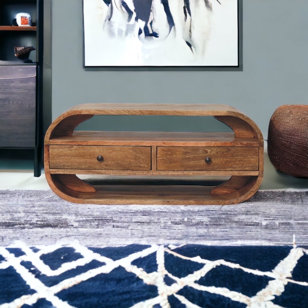 Retro TV Stand, Mid-century Modern Oak Colour TV Console, Rounded Media ...