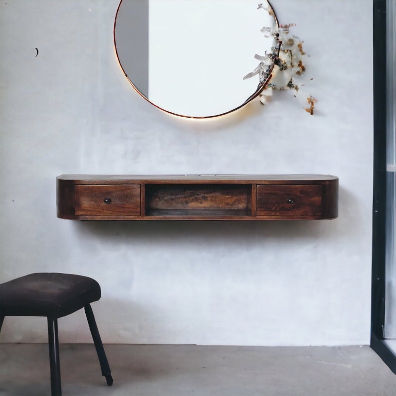 Floating Dressing Table With Drawers Make up Table Mounted Wood Console ...