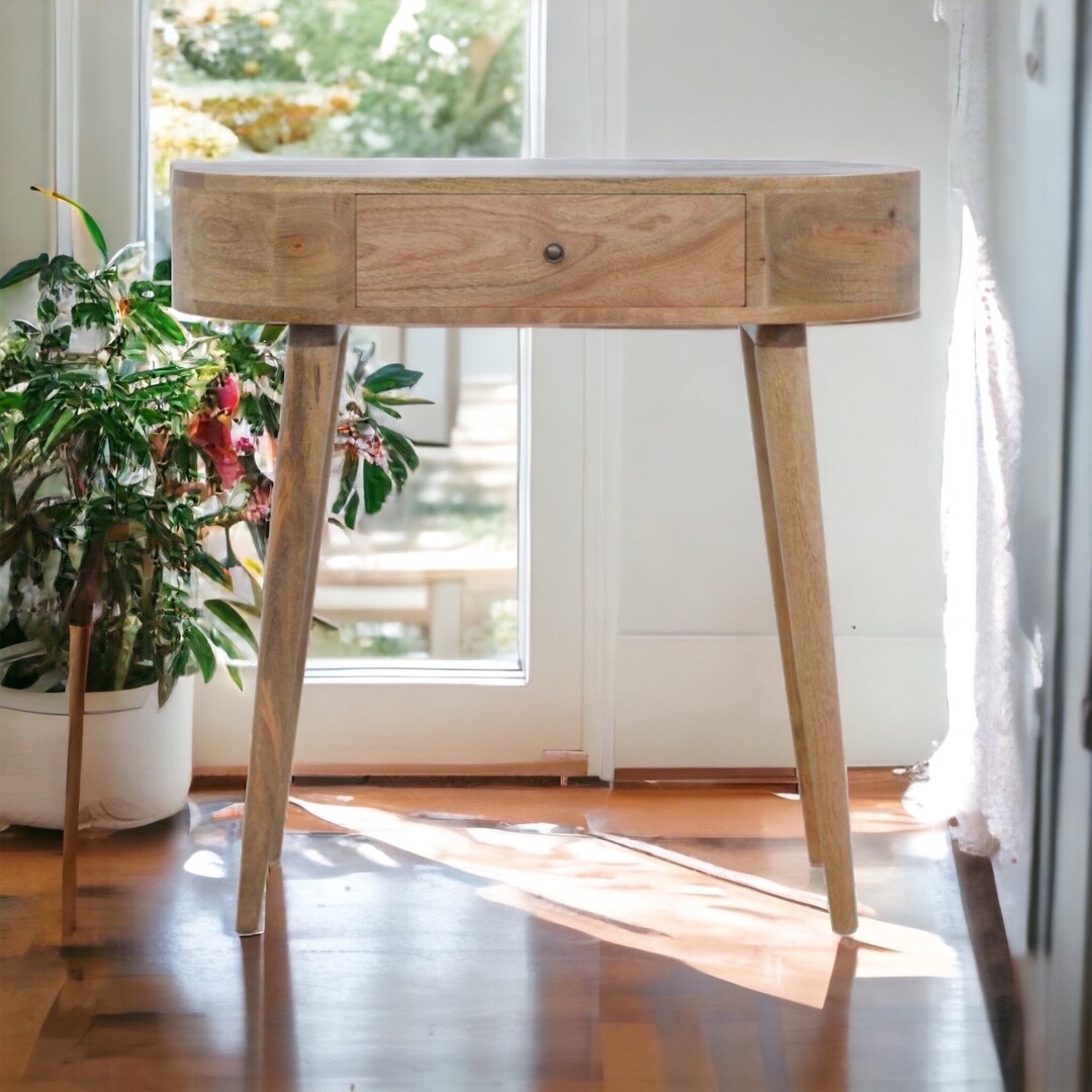 Oak Colour Dressing Table, Curved Mid Century Console, Nordic Danish ...