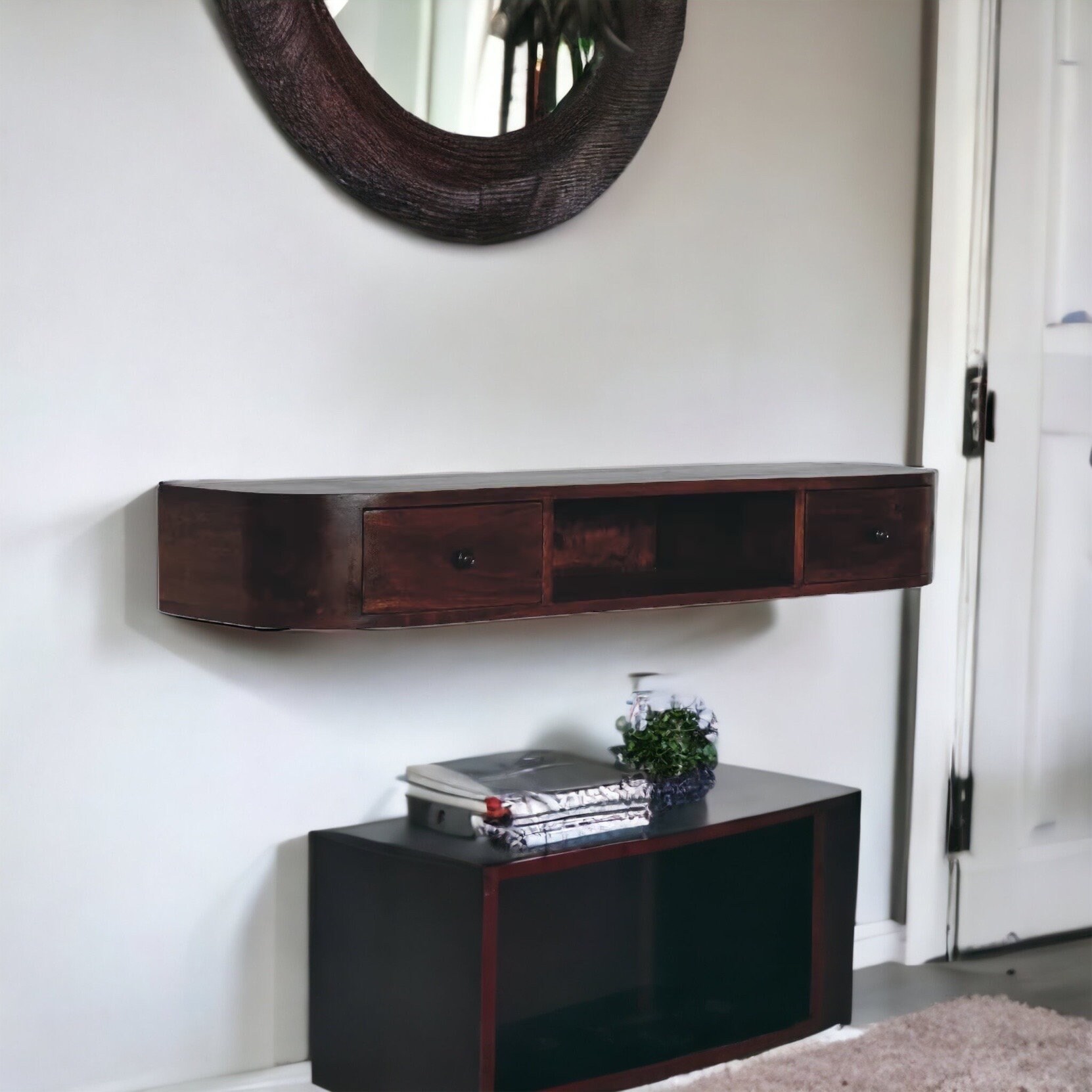 Floating Console Table With Drawers Wall Mounted Wood Console - Etsy