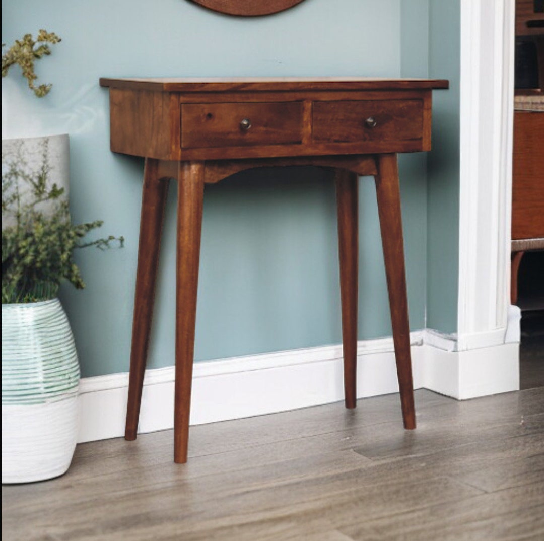 Small Console With Drawers Tall Entry Way Table Chestnut Sideboard With ...