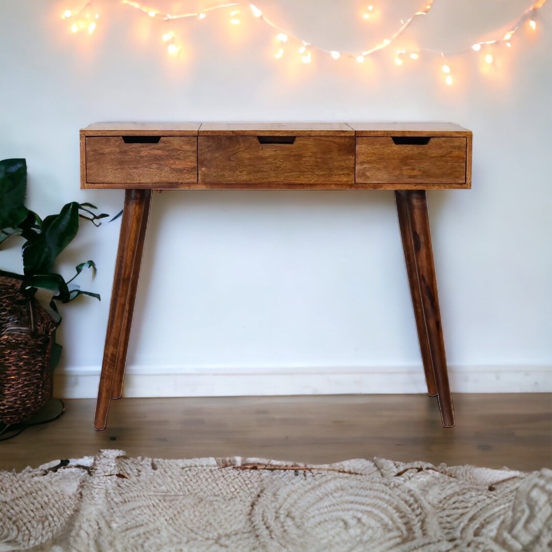 Narrow Dressing Table With Mirror, Mid Century Console, Chestnut ...