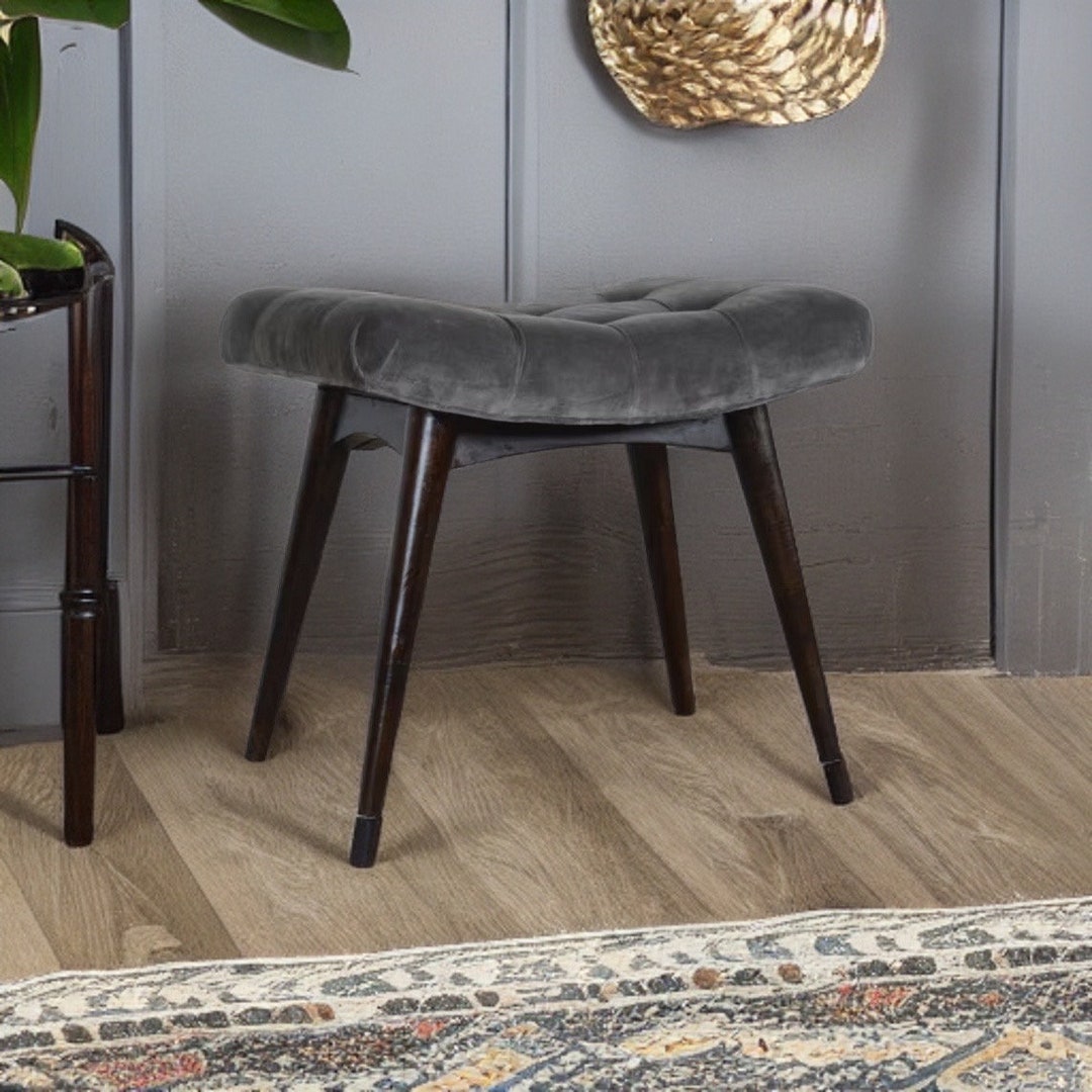 Grey Dressing Table Stool, Grey Dressing Table Bench, Velvet Upholstery ...