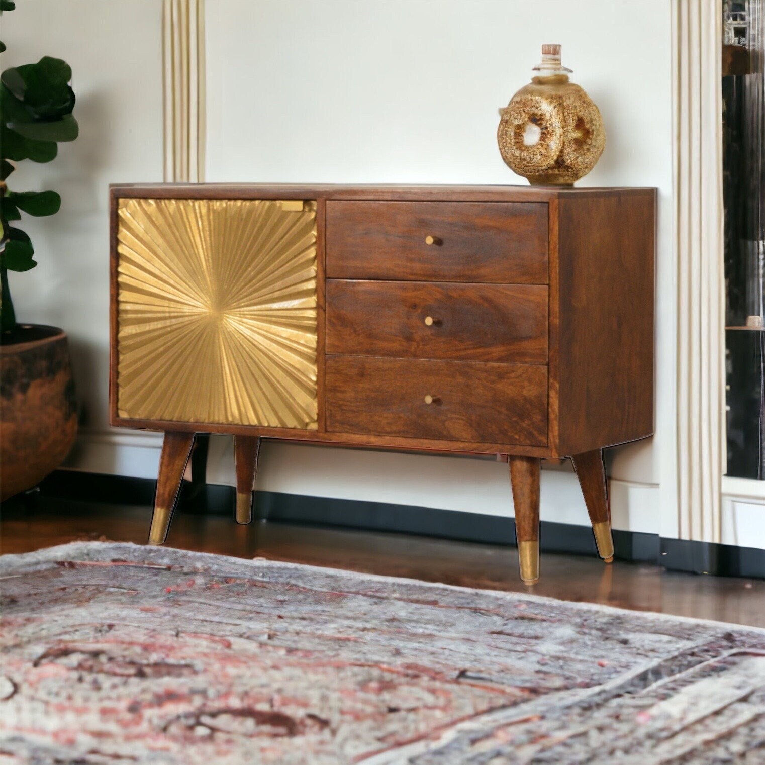 Gold Sideboard Solid Wood Gold Console Table Art Deco Style - Etsy UK