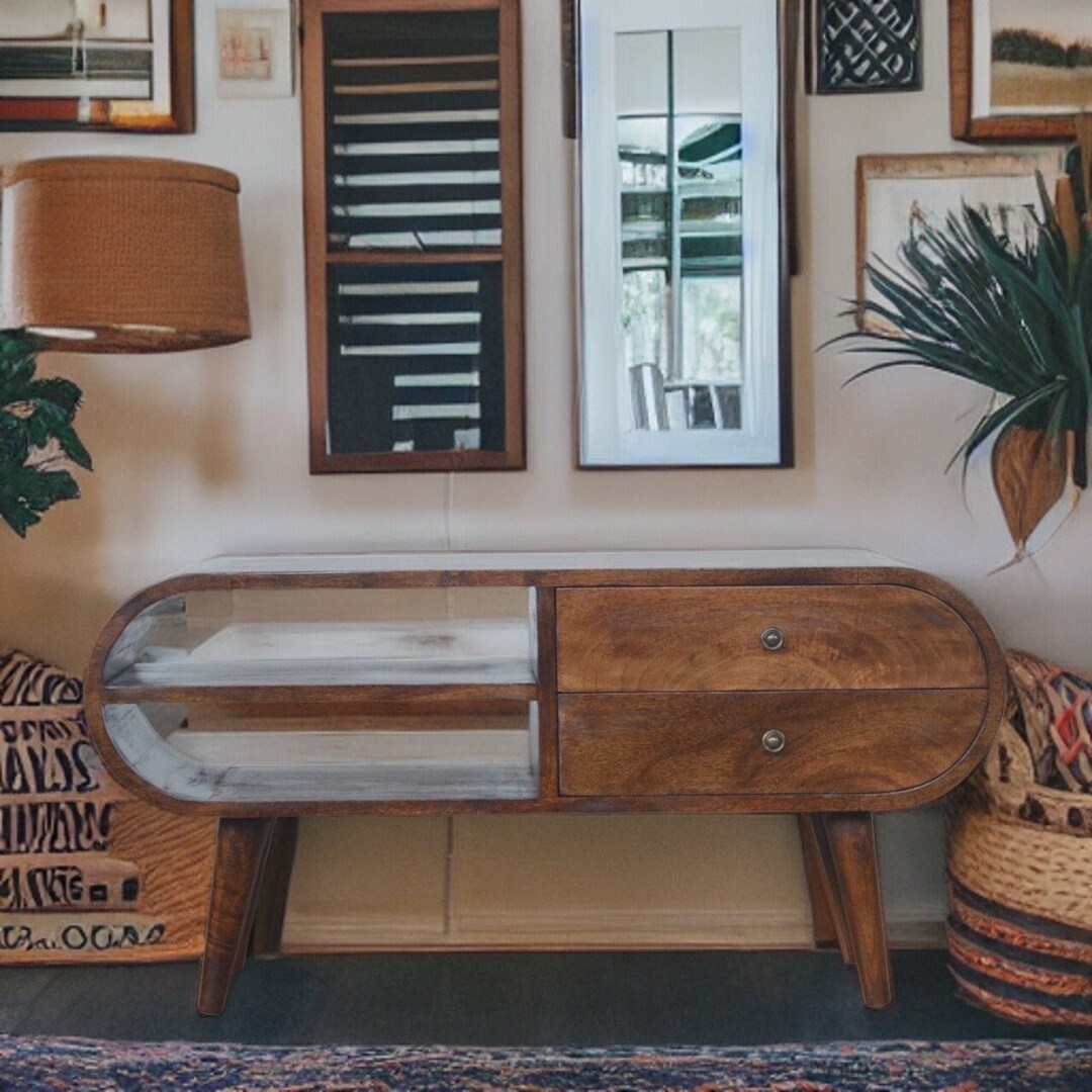 Rounded Console Table Low Console Rounded Solid Wood Unit Chestnut ...