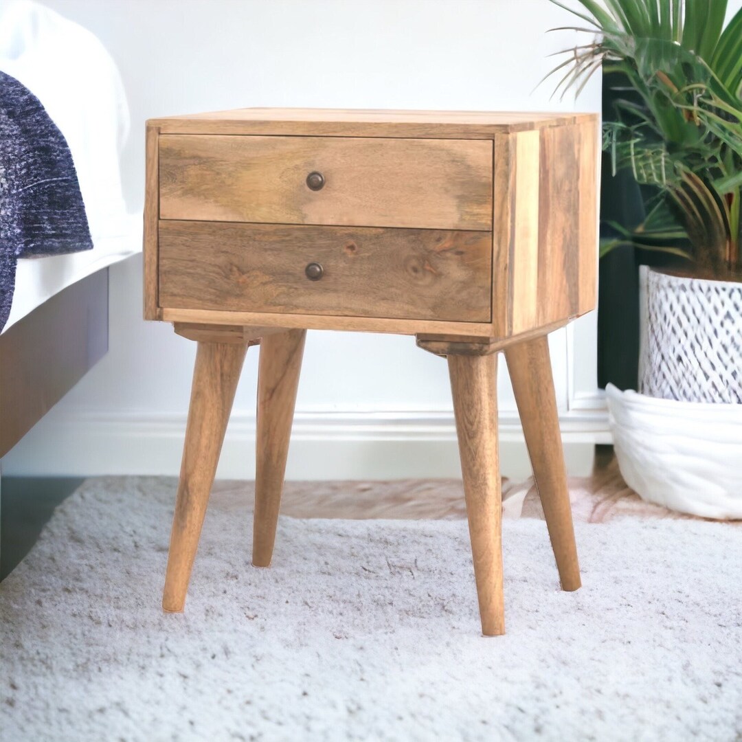 Solid Wood Small Bedside Table, Narrow Bedside Table Scandi Bedside ...
