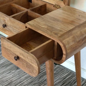 Solid Wood Dressing Table With Mirror Mid Century Console Dressing ...