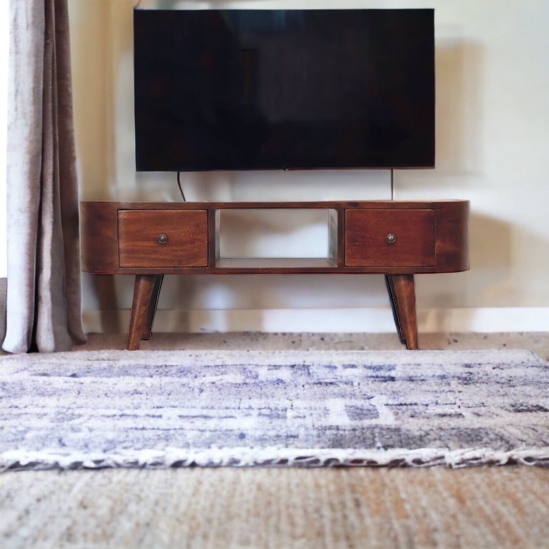 Wooden TV Unit Mid Century Modern Console Long Media Unit, Low TV Unit ...