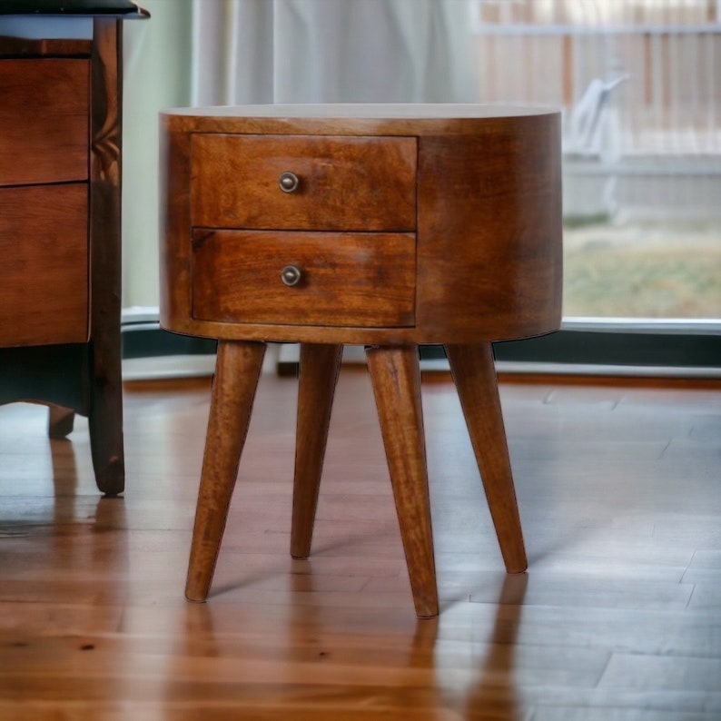 Round Bedside Table, Oval Nighstand, Retro Bedside Cabinet, Curved ...