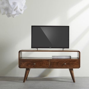 Mid Century Low Console Table Narrow Solid Wood Media Unit Console ...