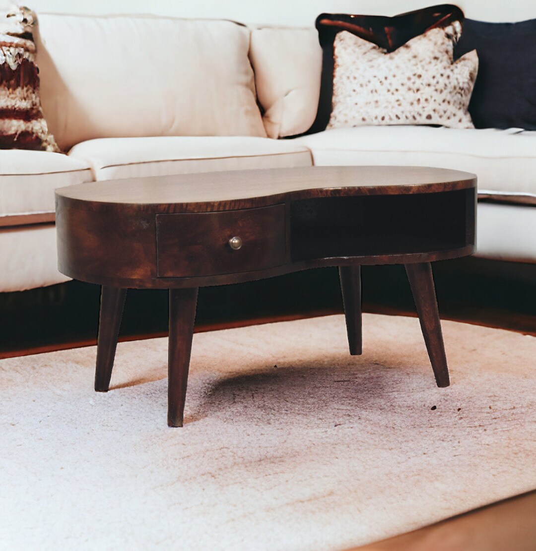 MCM Coffee Table Walnut Coffee Table Curved Coffee Table Wave Mid ...