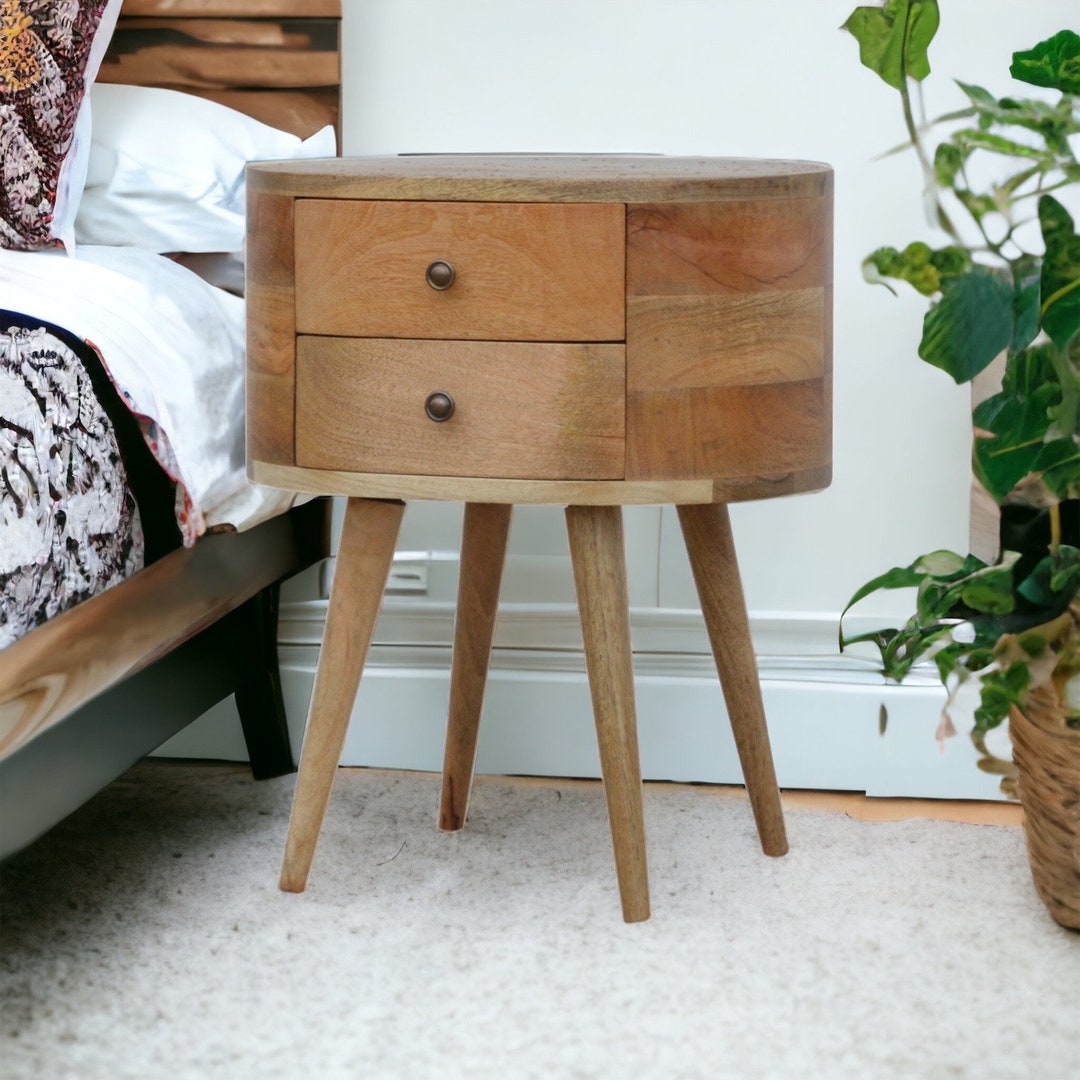 Bedside Table With Drawers, Oval Night Stand, Maximalist Bedside Retro ...