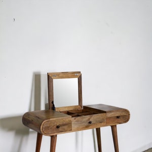Solid Wood Dressing Table With Mirror Mid Century Console Dressing ...