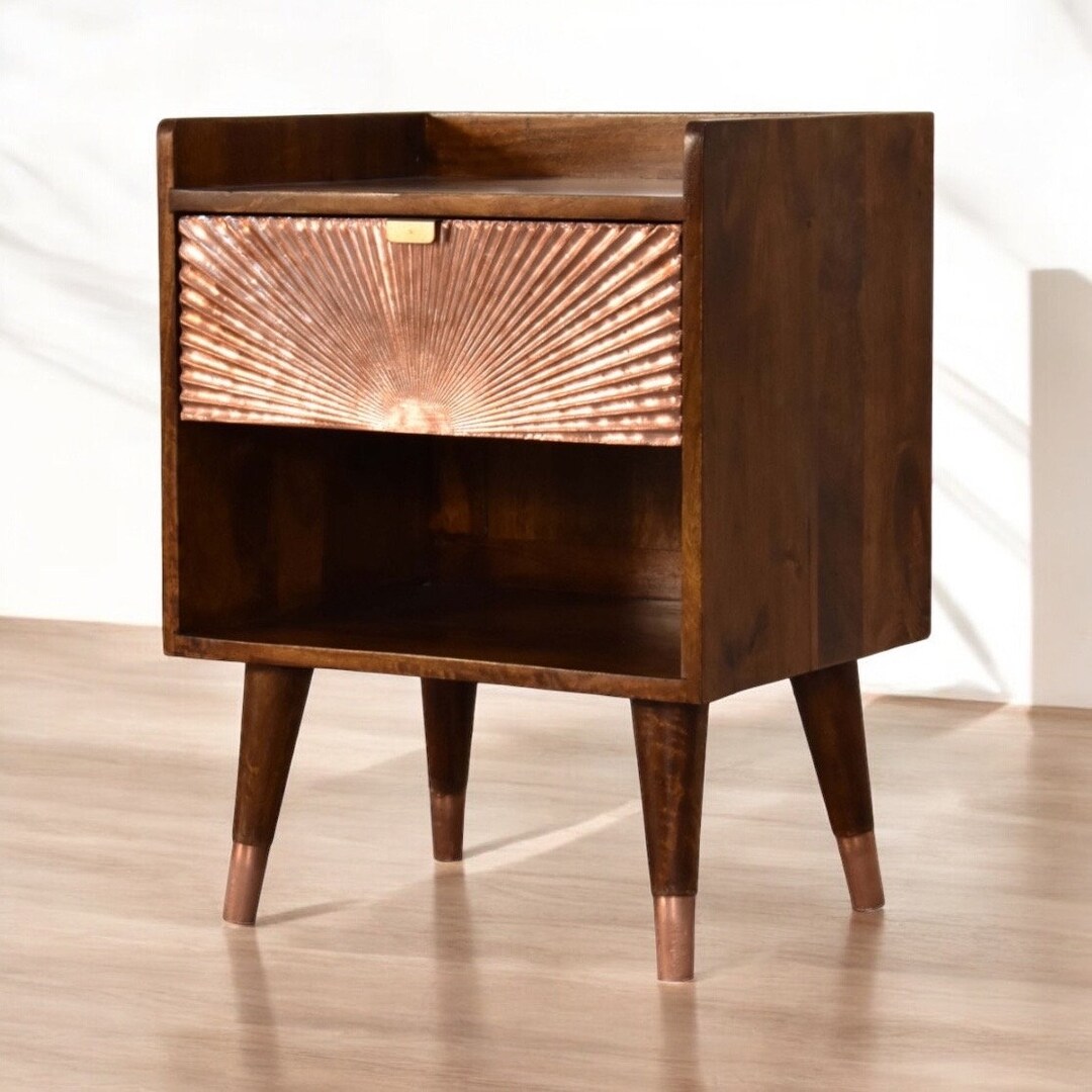 Copper Bedside Table, Chestnut Nightstand, Solid Wood Bedside Cabinet ...