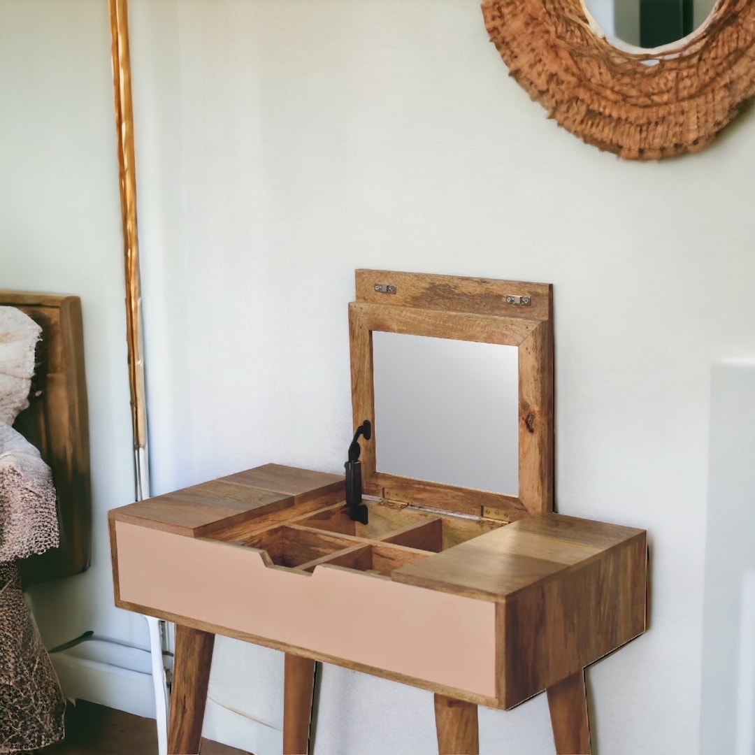 Childs Dressing Table Pink With Mirror Mid Century Console Blush Pink ...