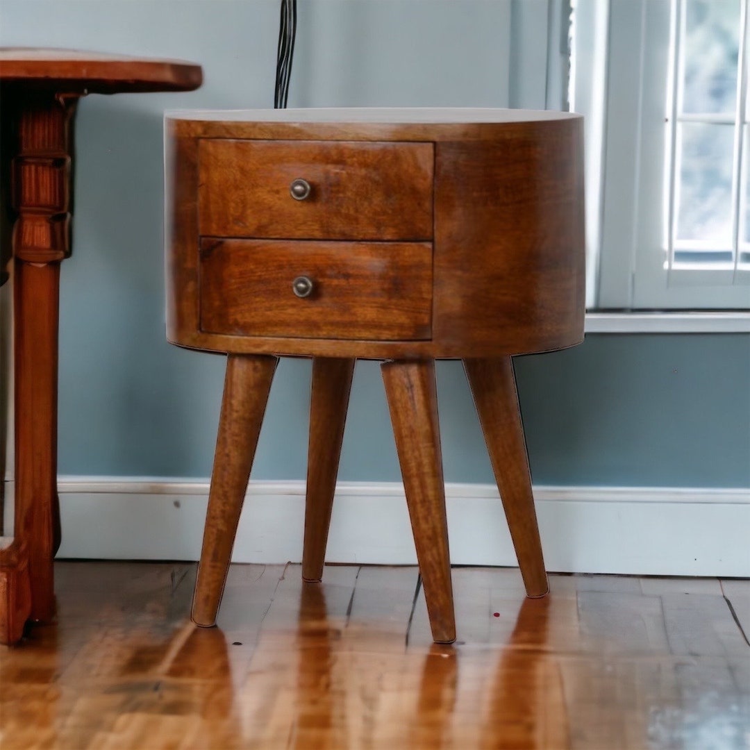 Round Bedside Table, Oval Nighstand, Retro Bedside Cabinet, Curved ...