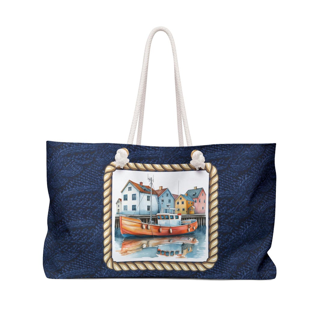 Seaside Fisherman Weekender Bag Tote With Rope Accents, Beach Travel ...