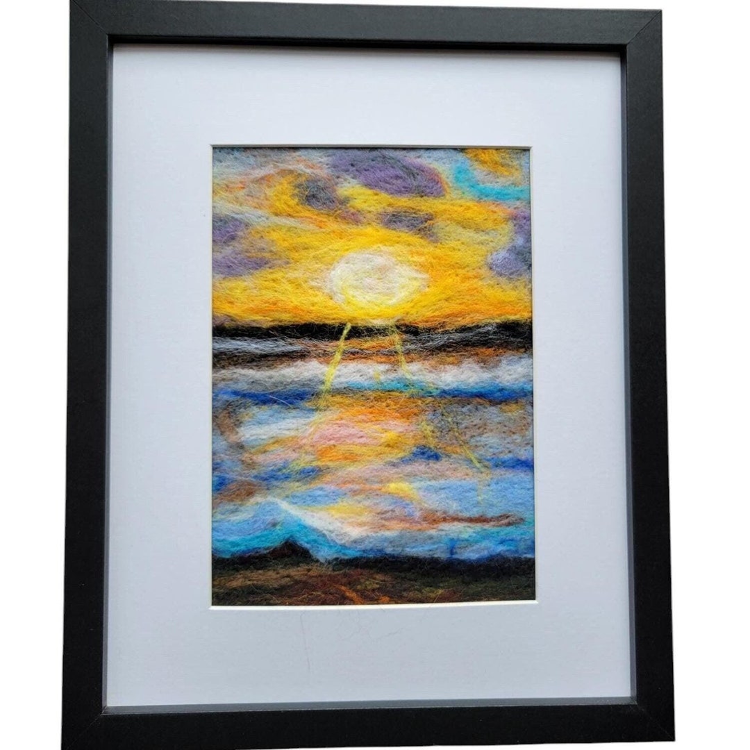 Sunset Ocean Needle Felted by Hand, 2D Artwork, Sunset Fiber Art ...