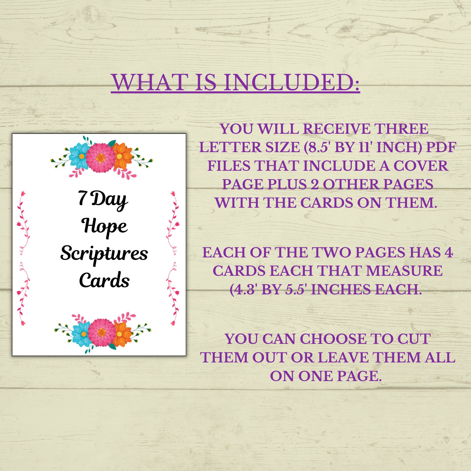 Digital Set of 7 Hope Cards, Themed Bible Verses, 4.3x5.5" Cards ...