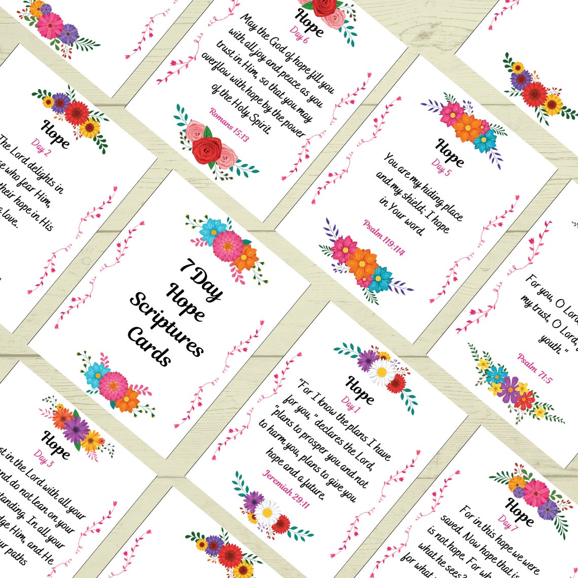 Digital Set of 7 Hope Cards, Themed Bible Verses, 4.3x5.5" Cards ...