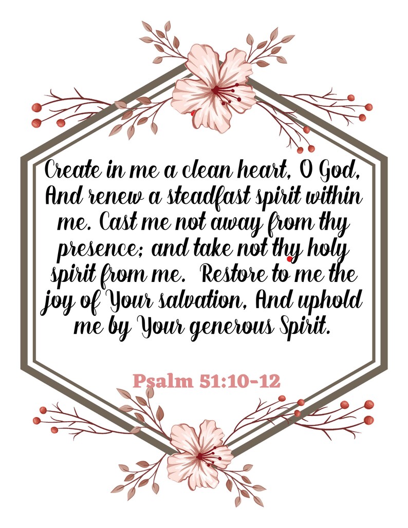 Psalm 51:10 Create in Me a Clean Heart Bible Verse Wall Art, Scripture ...