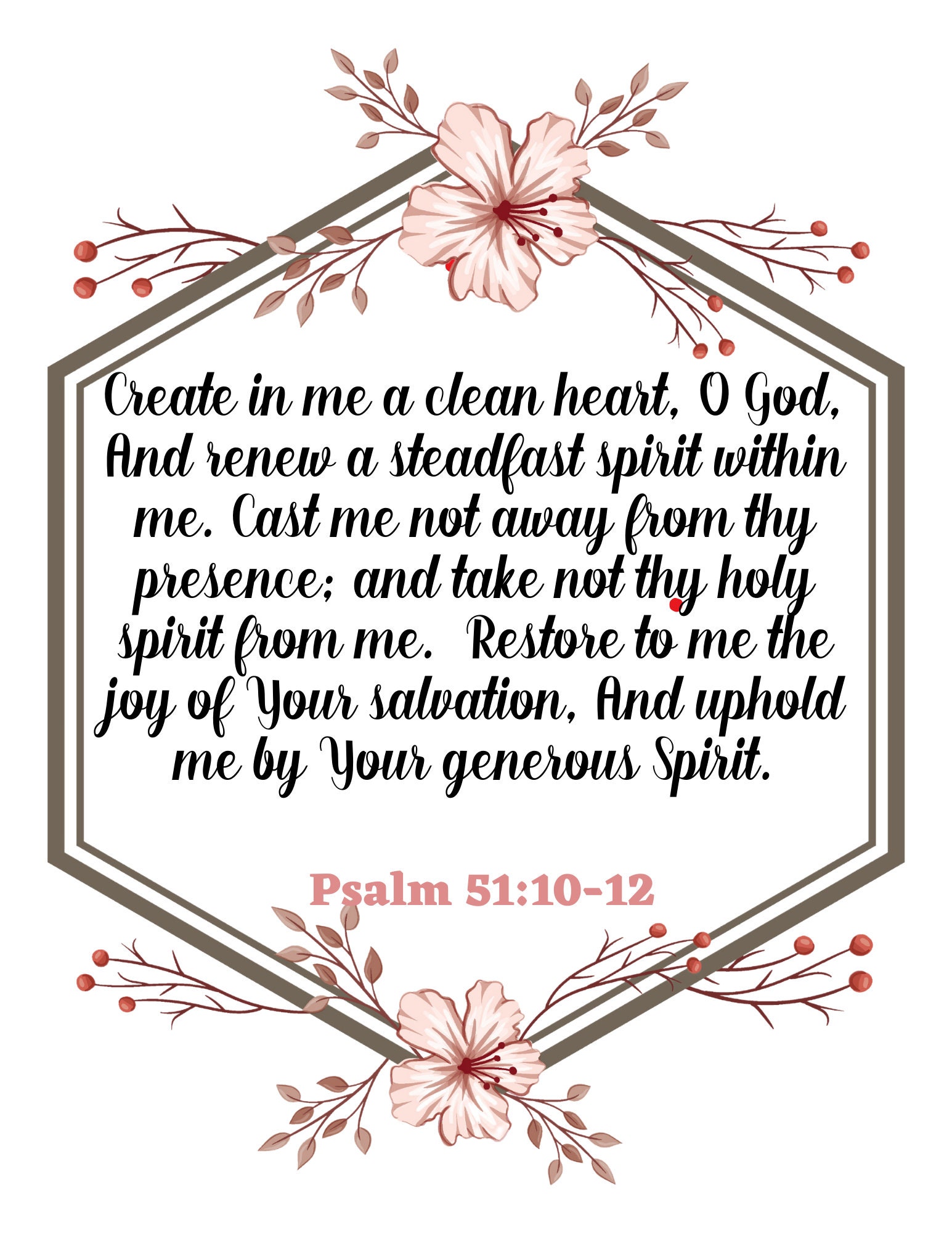 Psalm 51:10 Create in Me a Clean Heart Bible Verse Wall Art, Scripture ...